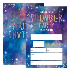 udnadkex sleepover birthday invitations girl party with envelopes, invites for girls sleepover theme birthday party galaxy, slumber birthday party invitations cards, 4"x6" set of 20