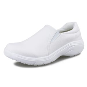 hawkwell women's slip on lightweight comfort slip resistant nursing shoes,white synthetic,6 m us