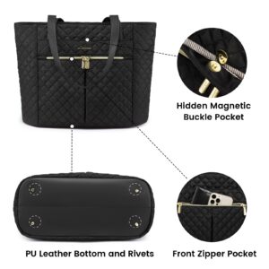 LOVEVOOK Laptop Bag for Women 17 inch,Diamond Quilted Work Tote Bags Womens Laptop Tote Bag Computer Shoulder Bags,Stylish Travel Tote Bags Laptop Purse Case Briefcase Handbag with Clutch Purse,Black