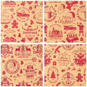 RUSPEPA Kraft Wrapping Paper Sheets - Christmas Red Elements Design - 12 Folded Sheets-19.68 X 27.5 Inch