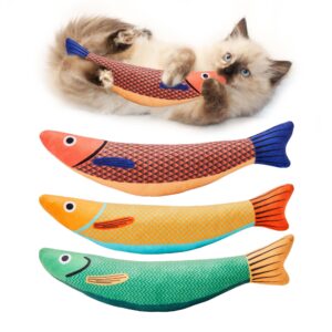 potaroma cat toys saury fish, 3 pack catnip crinkle sound toys soft and durable, interactive cat kicker toys for indoor kitten exercise 9.4 inches for all breeds