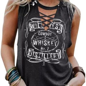 Cowboy Whiskey Criss-Cross Hollow Out Tank Tops Womens Summer Sexy Deep V Neck Tank Casual Loose-Fit Sleeveless T Shirts(Dark Grey-02,2X-Large)