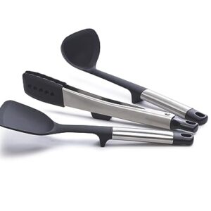 Joseph Joseph Elevate Fusion 3-Piece Silcone Kitchen Utensil Compact Stand, BPA Free, Heat Resistant, Non Stick Utensil Set, Weighted Stainless Steel Handles