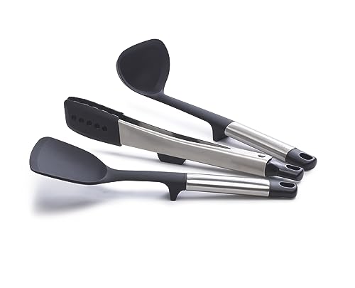 Joseph Joseph Elevate Fusion 3-Piece Silcone Kitchen Utensil Compact Stand, BPA Free, Heat Resistant, Non Stick Utensil Set, Weighted Stainless Steel Handles