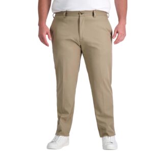 haggar men's cool right performance flex straight fit flat front pant-reg. and big & tall, medium khaki-bt, 44x32