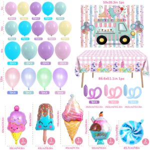 Winrayk Ice Cream Party Decorations Birthday Supplies for Girls, Pastel Ice Cream Balloons Garland Arch Kit Backdrop Tablecloth Candy Long Strip Balloon, Two Sweet Ice Cream Birthday Party Decorations