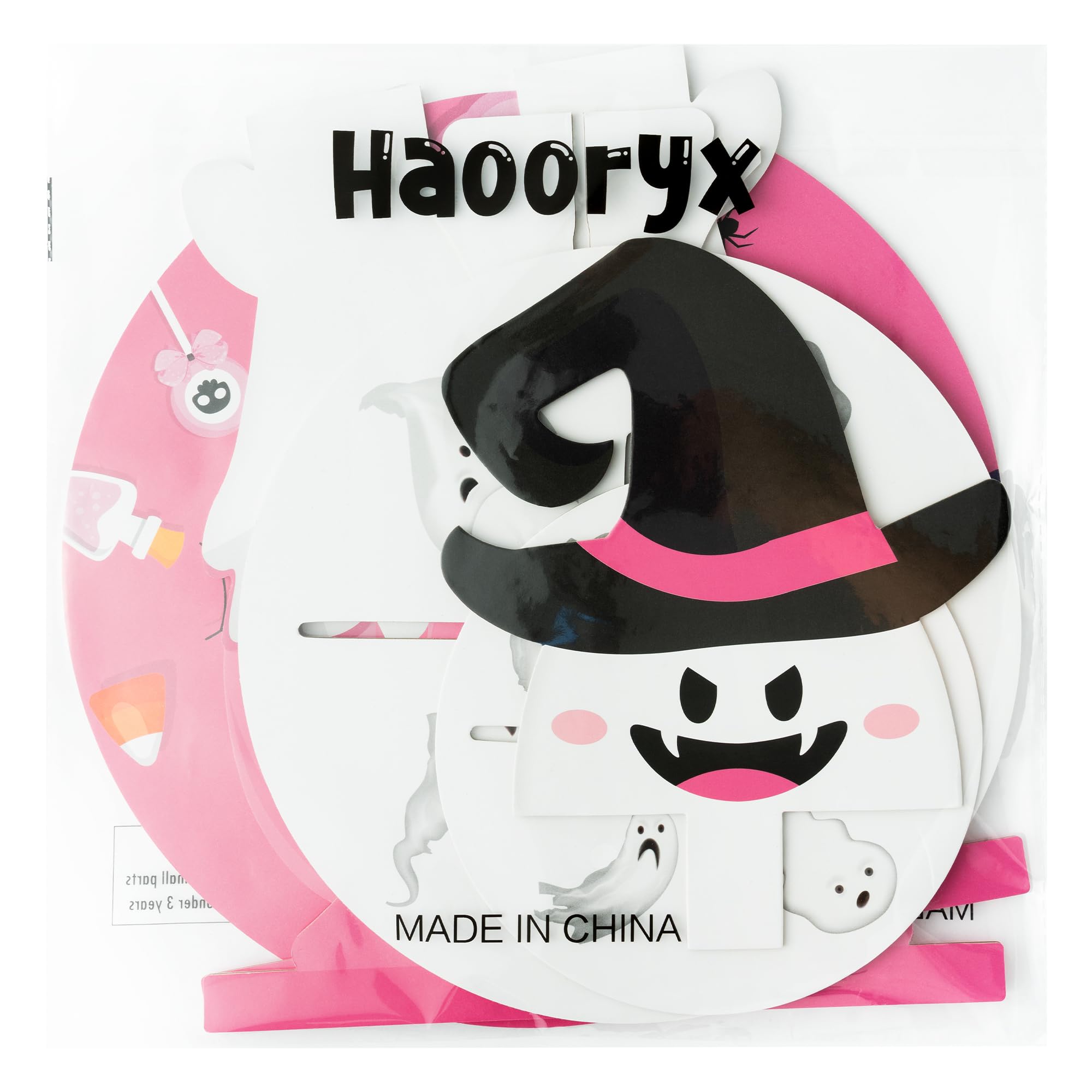 Haooryx Little Boo Party Decorations Cupcake Stand, 3 Tire Pink Boo Pumpkin Bat Cupcake Tower Spider Web Cardboard Dessert Holder for Halloween Little Boo Theme Party Birthday Baby Shower Table Supply