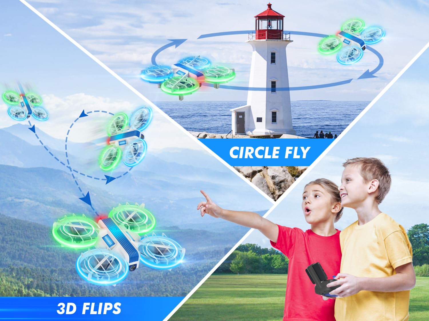 HASAKEE Drone with Camera 1080P HD FPV for Kids and Adults,Hobby RC Quadccopter for Beginners with Bright LED Light,Propeller Full Protect,2PCS Batteries,Kids Toy Easy to Play,M1S Drone