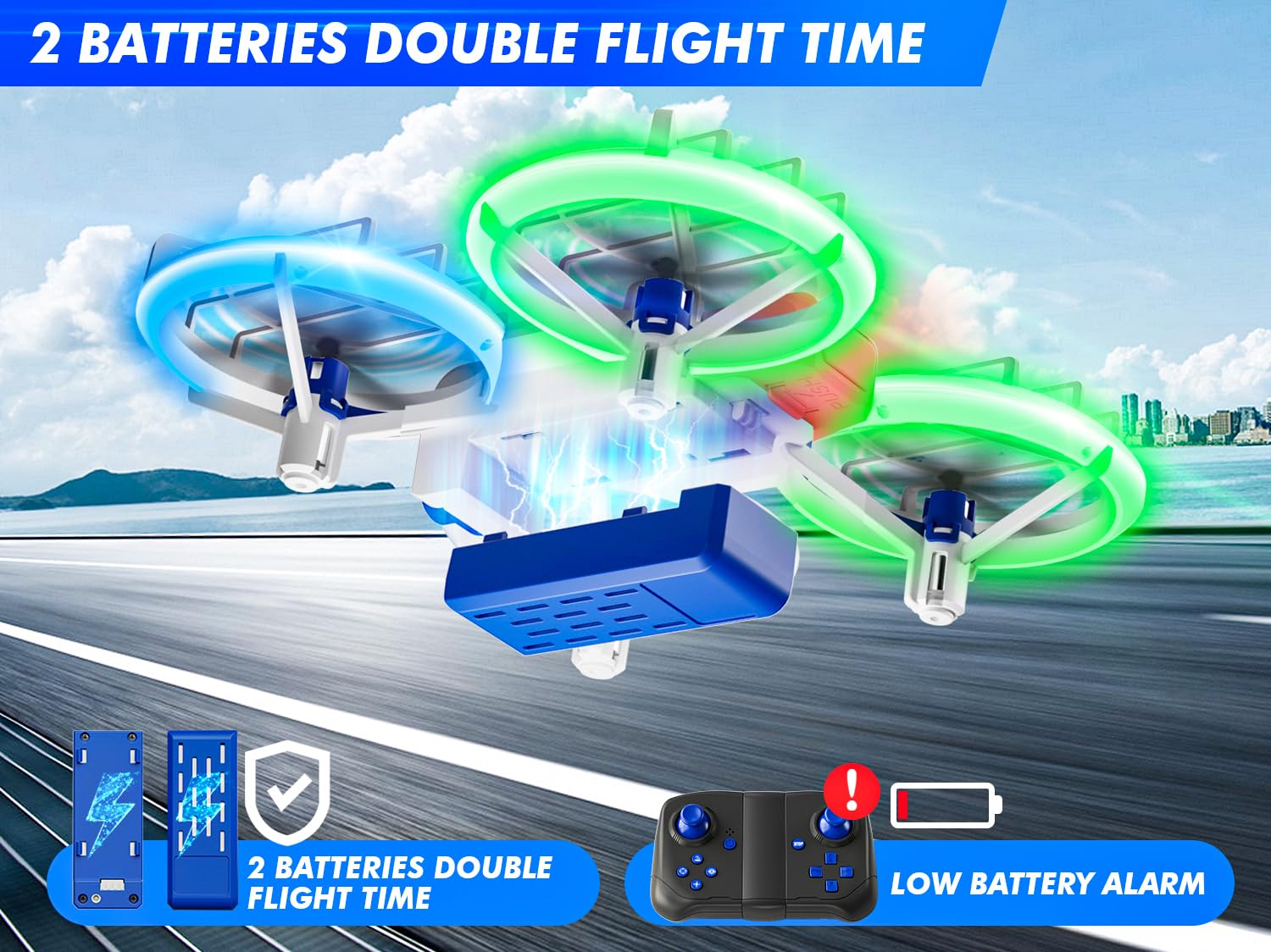 HASAKEE Drone with Camera 1080P HD FPV for Kids and Adults,Hobby RC Quadccopter for Beginners with Bright LED Light,Propeller Full Protect,2PCS Batteries,Kids Toy Easy to Play,M1S Drone