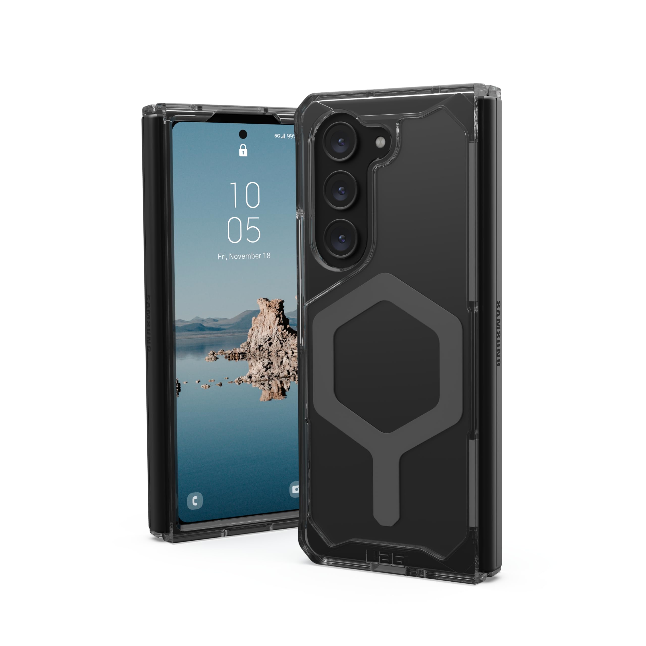 URBAN ARMOR GEAR [Updated Version] UAG Case for Samsung Galaxy Z Fold 5 2023 Plyo Pro Ash/Space Grey, Rugged Anti-Yellowing Transparent Clear Compatible with Magnetic Charging Protective Cover