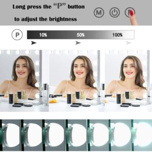 Kucitup Lighted Vanity Mirror with 10X Magnification, 15 Dimmable LED Bulbs, Touch Controls - Wall or Tabletop