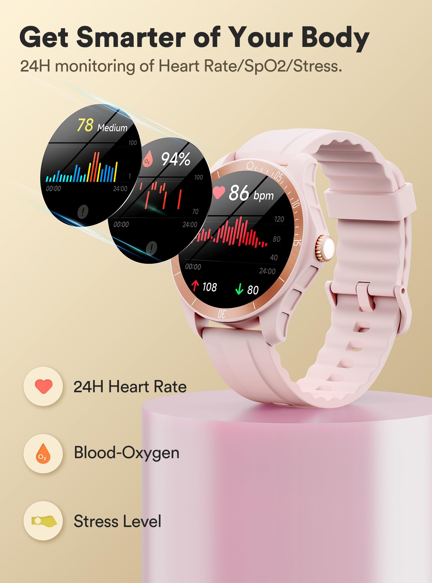 Quican Fitness Smart Watch for Women, iOS Android Compatible Bluetooth Watch, Activity Tracker with Heart Rate/Sleep Monitor/Calorie Counter, Reloj Inteligente Support 100 Sports, IP68 Waterproof