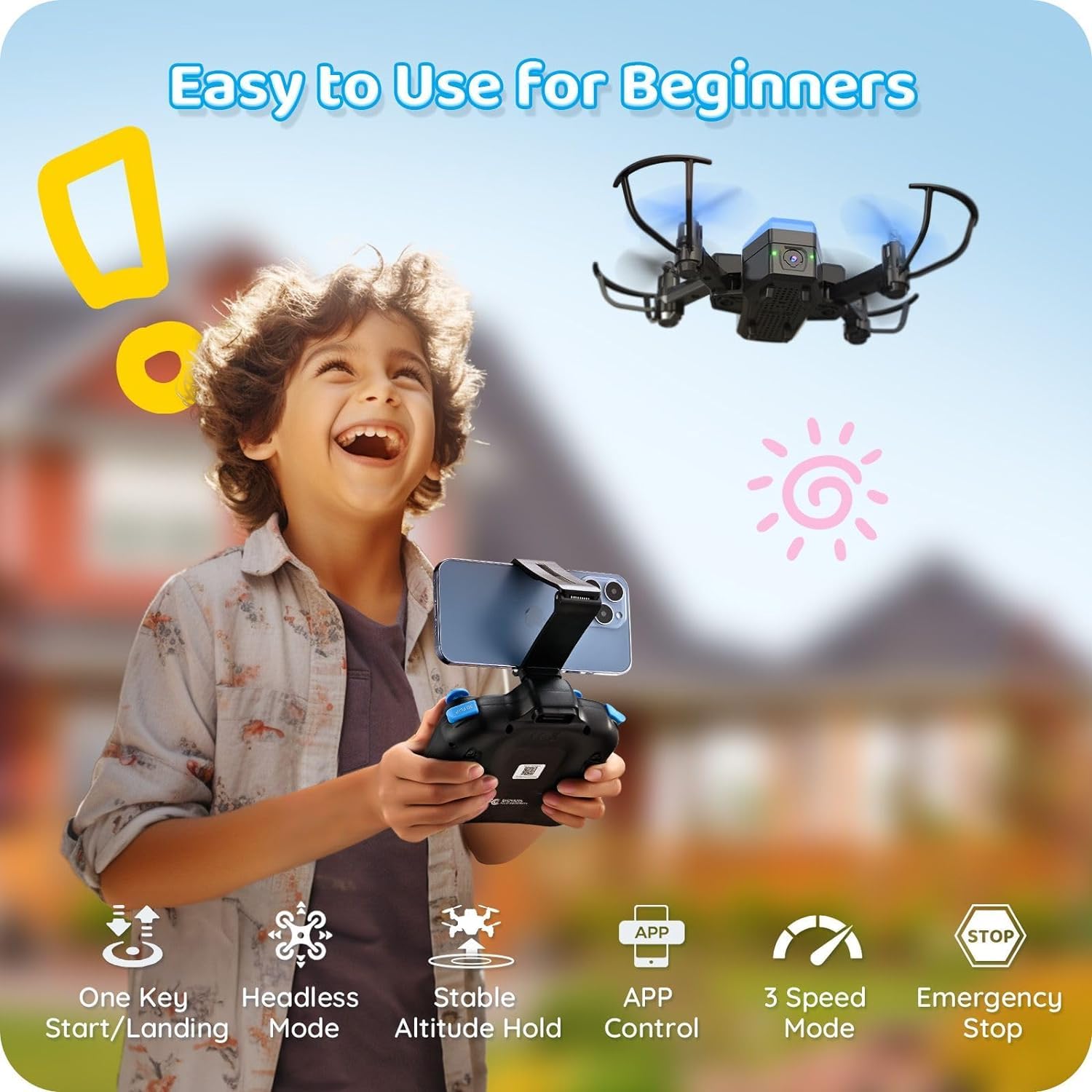 ATTOP Mini Drone for Kids with 1080P Camera - Foldable FPV Drone for Kids, Pocket RC Quadcopter with 2 Batteries, One Key Start, Altitude Hold, Headless Mode, 3D Flips, Toys Gifts for Boys Girls