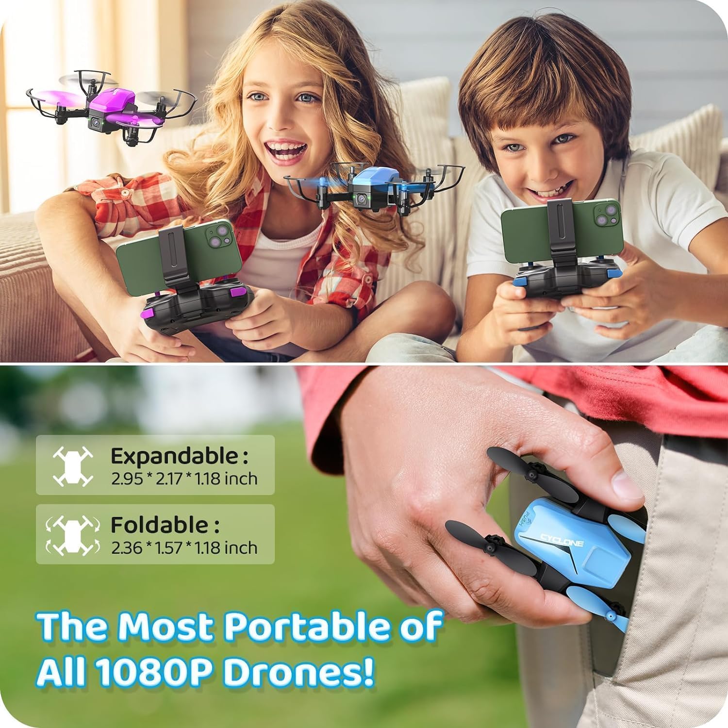 ATTOP Mini Drone for Kids with 1080P Camera - Foldable FPV Drone for Kids, Pocket RC Quadcopter with 2 Batteries, One Key Start, Altitude Hold, Headless Mode, 3D Flips, Toys Gifts for Boys Girls