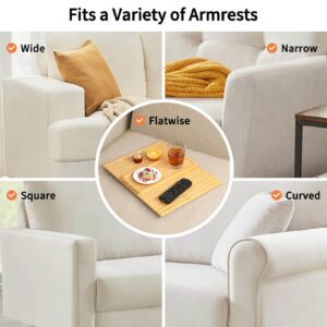 Bamboo Sofa Arm Tray Table - Couch Arm Tray with Extra Removable Tray, Anti-Slip Sofa Armrest Tray, Large Couch Cup Holder Tray for Phone, Cups, Remote, Flexible and Foldable