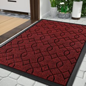 yimobra front door mats, heavy duty water absorbent mud resistant easy clean entry outdoor indoor rugs,non slip backing, exterior mats for outside patio porch farmhouse, 29.5 x 17, red