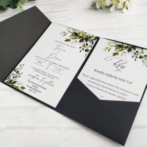 MillaSaw Black Invitation Card Pocket With Envelop For Wedding Birthday Brial Shower 20 sets (black)