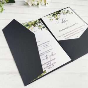 MillaSaw Black Invitation Card Pocket With Envelop For Wedding Birthday Brial Shower 20 sets (black)