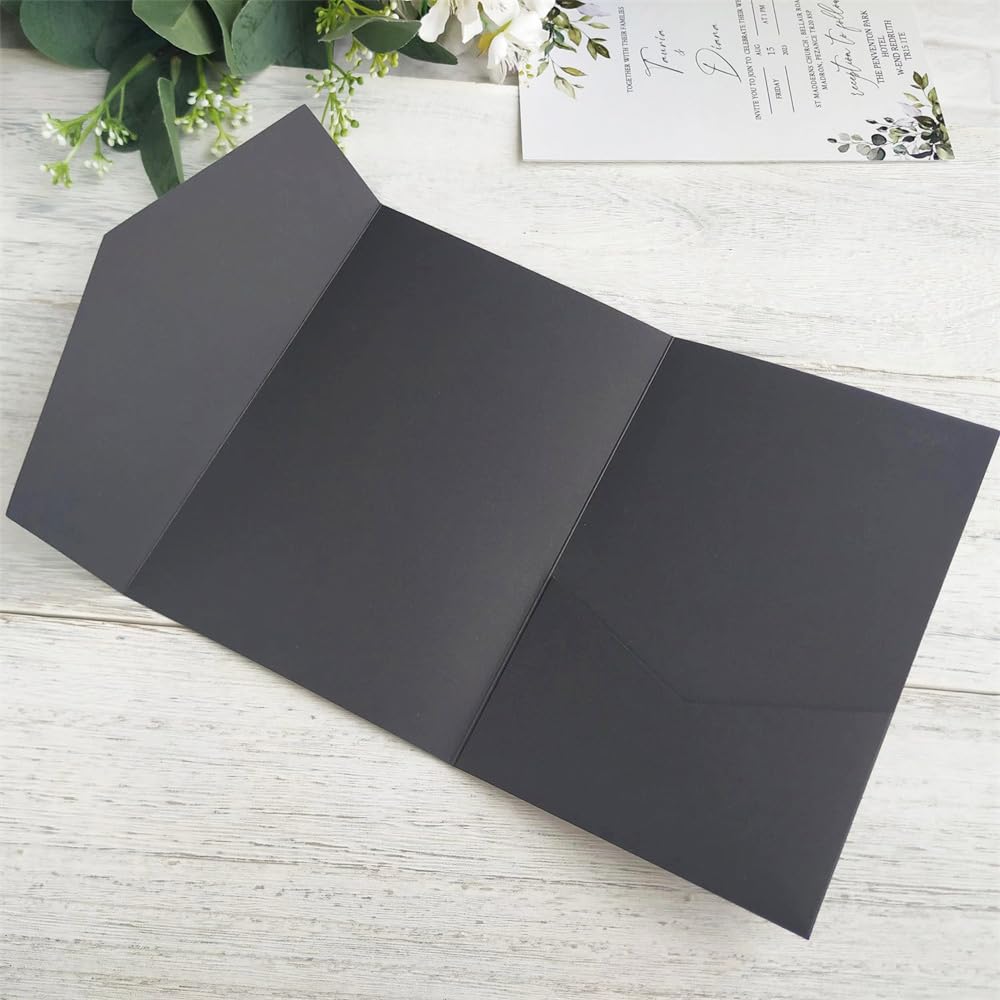 MillaSaw Black Invitation Card Pocket With Envelop For Wedding Birthday Brial Shower 20 sets (black)