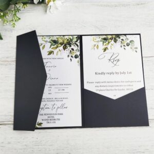 MillaSaw Black Invitation Card Pocket With Envelop For Wedding Birthday Brial Shower 20 sets (black)