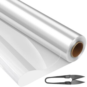 rcybeo clear cellophane wrap roll (31.5 in x 147 ft) - 3 mil thicken cellophane roll with 1 cutter, clear cellophane bags large, clear wrapping paper for flower gift baskets wrap (31.5" fold into 16")