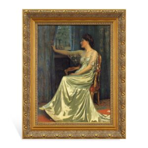 folkor wood canvas frame for 9x12 oil paintings art prints, finished antique gold 9x12 frame for landscape portrait, ornate art frame for office living room wall decor (empty frame, no backboard)