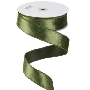 meedee moss green velvet ribbon 1.5 inch green velvet wired ribbon 25 yards crushed velvet ribbon spool velvet christmas ribbon moss green ribbon for christmas tree, wreaths supplies, christmas bows