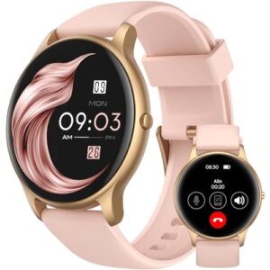 agptek smart watch for women(answer/make calls) - smartwatch for android ios phones with heart rate sleep monitor step counter, fitness tracker watch with 100+ sports modes, pink