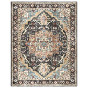 gertmenian printed indoor boho area rug - non slip, ultra thin, super strong, printed rug - home décor for entryway, bedroom, living room - 8x10 large, tiefi black multi, 28542