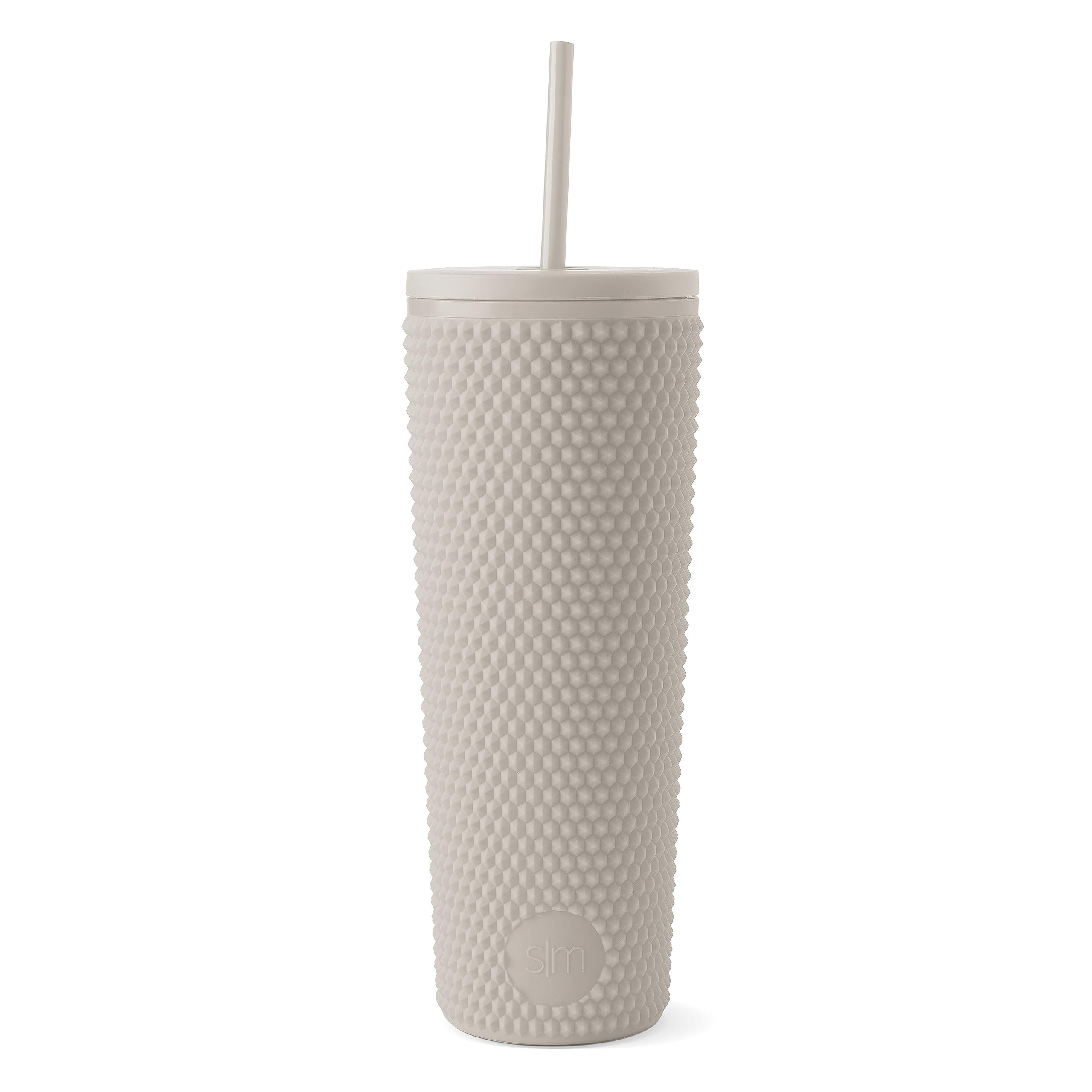 Simple Modern Plastic Matte Studded Tumbler with Lid and Straw | Reusable BPA Free Iced Coffee Cups Double Wall Smoothie Cup | Gifts for Women Men Him Her | Classic Collection | 24oz | Almond Birch