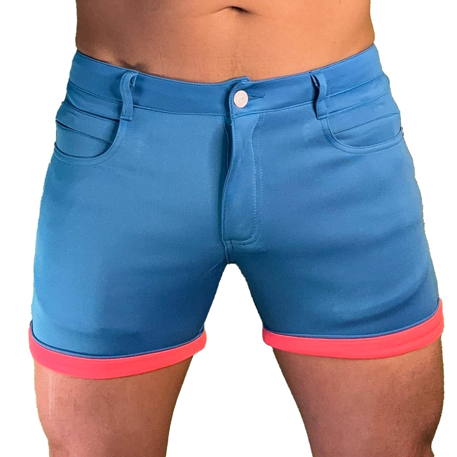 Mens Rave/Party Huggers Booty Shorts with Zippered Phone and Hidden Pockets (Blue, 28)