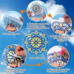 BSRESIN Diamond Art Stained Glass Window Clings with Diamond DIY Pen, 3 Pcs Mandala Window Stickers for Suncatchers, Diamond Art Kits for Adults, Diamond Art Accessories