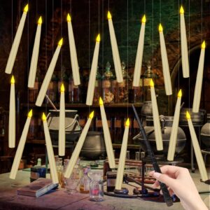 20 Pack Halloween Decorations Hanging Candles -Flameless Taper LED Floating Candles Magic Wand Remote Flickering Warm Light For Harry Potter Christmas Witch Wizard Wedding Birthday Party Home Décor