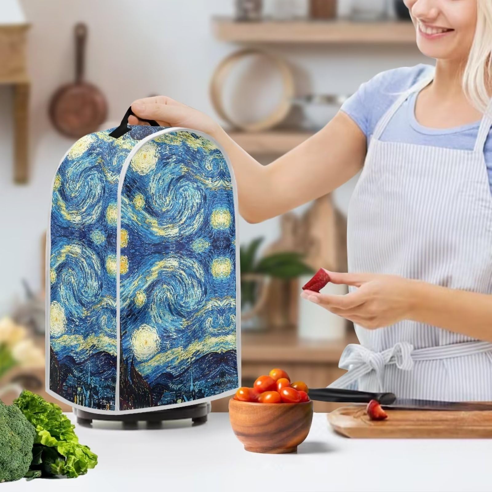 Eheartsgir Van Gogh Starry Sky Blender Cover with Handle Scratch Proof Juicer Maker Food Processor Protection Covers Kitchen Appliance Dust Cover