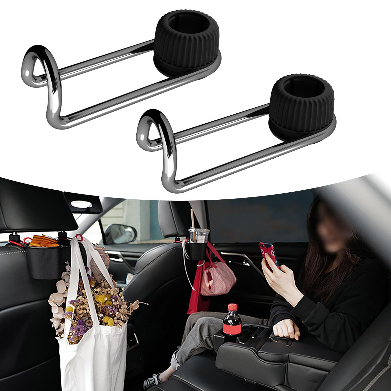 Fogfar 2 Pack Car Headrest Hanger Holder, Car Seat Multi-functional Hidden Hook, Car Universal Back Seat Storage Holder Hooks, Car Interior Storage, for Purse, Backpacks, Shopping Bags (Silver)