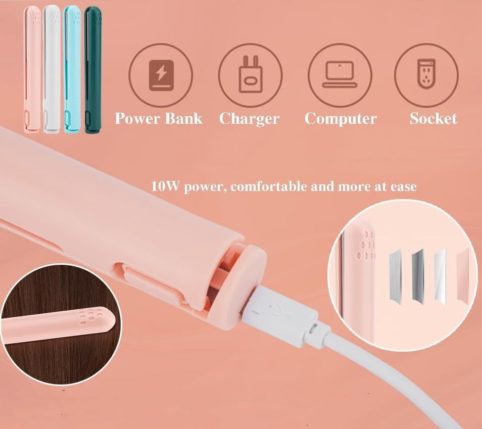 Mini Dual-Purpose Curling Iron,Mini Flat Iron 2 in 1 Mini Flat Iron Curling Iron,Mini Dual Hair Curler USB Rechargeable Small Hair Curler Iron for Short and Long Hair