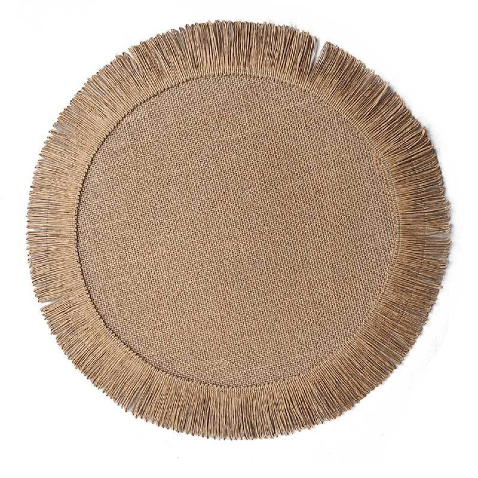 Placemats 4Pcs Jute Placemat Linen Fringe Holiday Round Table Mat Environmental Heat Insulation Non Slip Mat