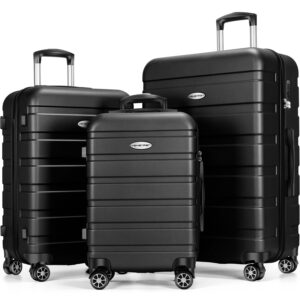 yemenren luggage sets hardside lightweight suitcase with spinner wheels tsa lock, 3-piece set (20/24/28), black