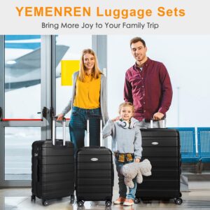 YEMENREN Luggage Sets Hardside Lightweight Suitcase with Spinner Wheels TSA Lock, 3-Piece Set (20/24/28), Black