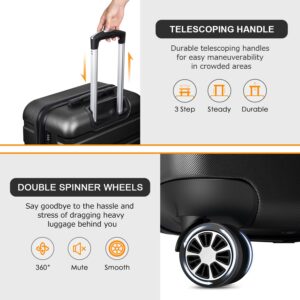 YEMENREN Luggage Sets Hardside Lightweight Suitcase with Spinner Wheels TSA Lock, 3-Piece Set (20/24/28), Black