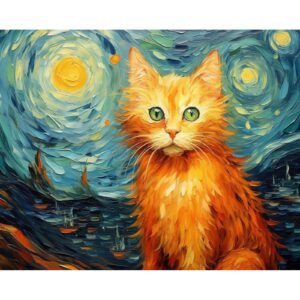 tucocoo cat paint by number for adults, diy digital oil painting kits on canvas with brushes and acrylic pigment, abstract cute animal hand-painted style for home wall decor 16x20 inches (frameless)