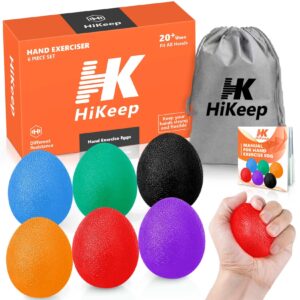 hikeep hand exercise balls, egg shape physical therapy different resistance workout kit - set of 6