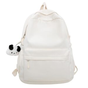 jhtpslr preppy backpack with plushies cute aesthetic backpack solid kawaii backpack waterproof laptop backpack casual daypack (white)