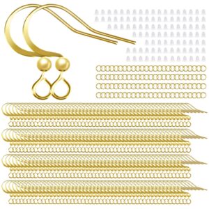 160 pcs/80 pairs 14k gold tone plated earring hooks hypoallergenic ear wires fish hooks with 100 pcs clear silicone earring backs and 100 pcs jump rings gold earring findings for diy jewelry making