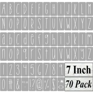 7 inch alphabet letter stencils for painting - 70 pack letter and number stencil templates with signs for painting on wood, reusable skinny letters stencils for chalkboard wood signs & wall art