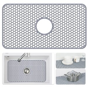 bestjing silicone sink mat - protectors for kitchen sink with center drain, 26"x 14" kitchen sink grid, non-slip heat-resistant sink mat for bottom of farmhouse stainless steel sink (center hole)