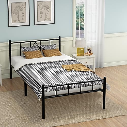 Mavesmog Twin Bed Frames 14 inch Metal Platform Mattress Foundation Twin Size Bed Frame with Headboard Footboard for Kids, No Box Spring Needed, Under Bed Storage, Easy Assembly Black