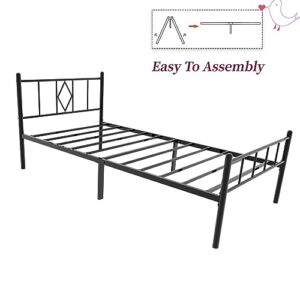 Mavesmog Twin Bed Frames 14 inch Metal Platform Mattress Foundation Twin Size Bed Frame with Headboard Footboard for Kids, No Box Spring Needed, Under Bed Storage, Easy Assembly Black