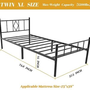 Mavesmog Twin Bed Frames 14 inch Metal Platform Mattress Foundation Twin Size Bed Frame with Headboard Footboard for Kids, No Box Spring Needed, Under Bed Storage, Easy Assembly Black