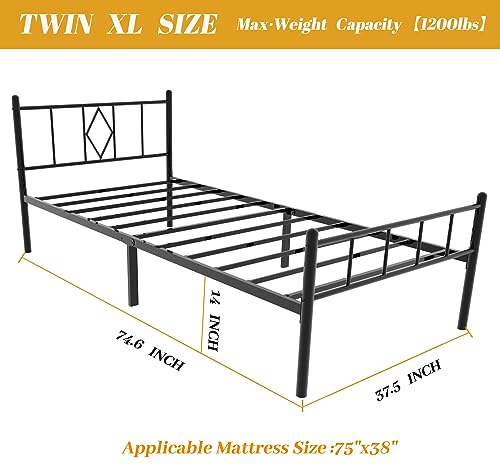 Mavesmog Twin Bed Frames 14 inch Metal Platform Mattress Foundation Twin Size Bed Frame with Headboard Footboard for Kids, No Box Spring Needed, Under Bed Storage, Easy Assembly Black